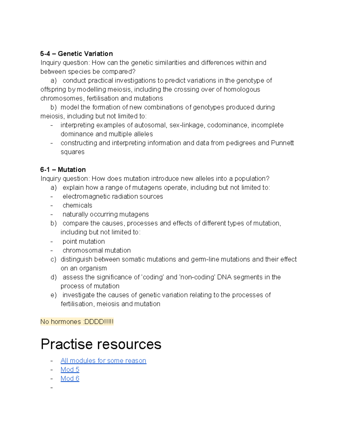 Biology HSC Mod 5 & 6: Genetic Variation and Mutation Insights - Studocu