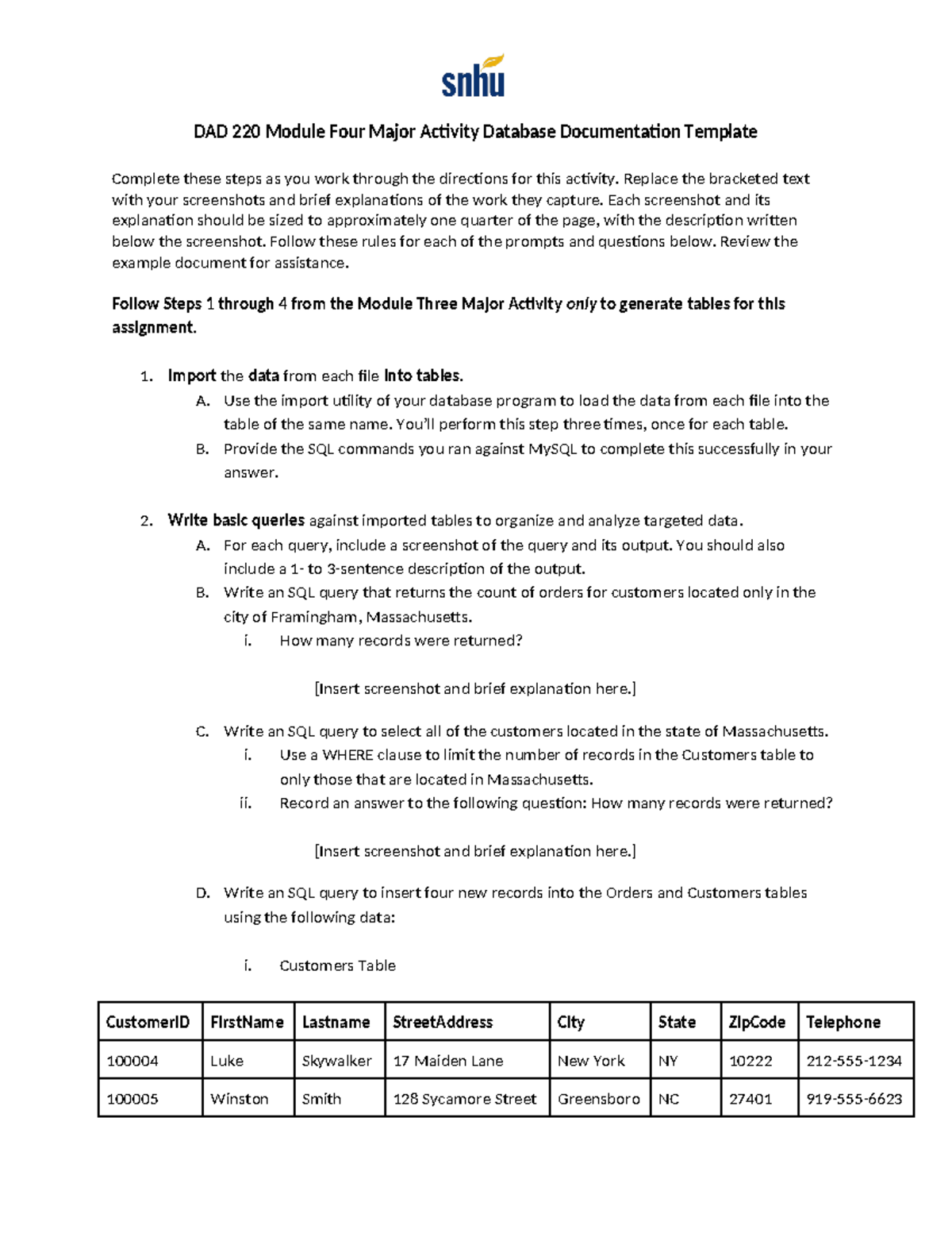 DAD 220 Module Four Major Activity: Database Documentation Guide - Studocu