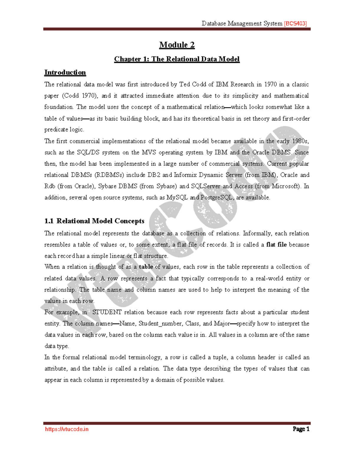 DBMS 2: Chapter 1 - Introduction to the Relational Data Model - Studocu