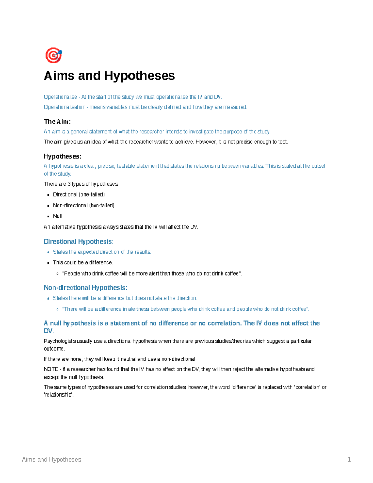 Aims and Hypotheses Overview for Research Studies - Studocu
