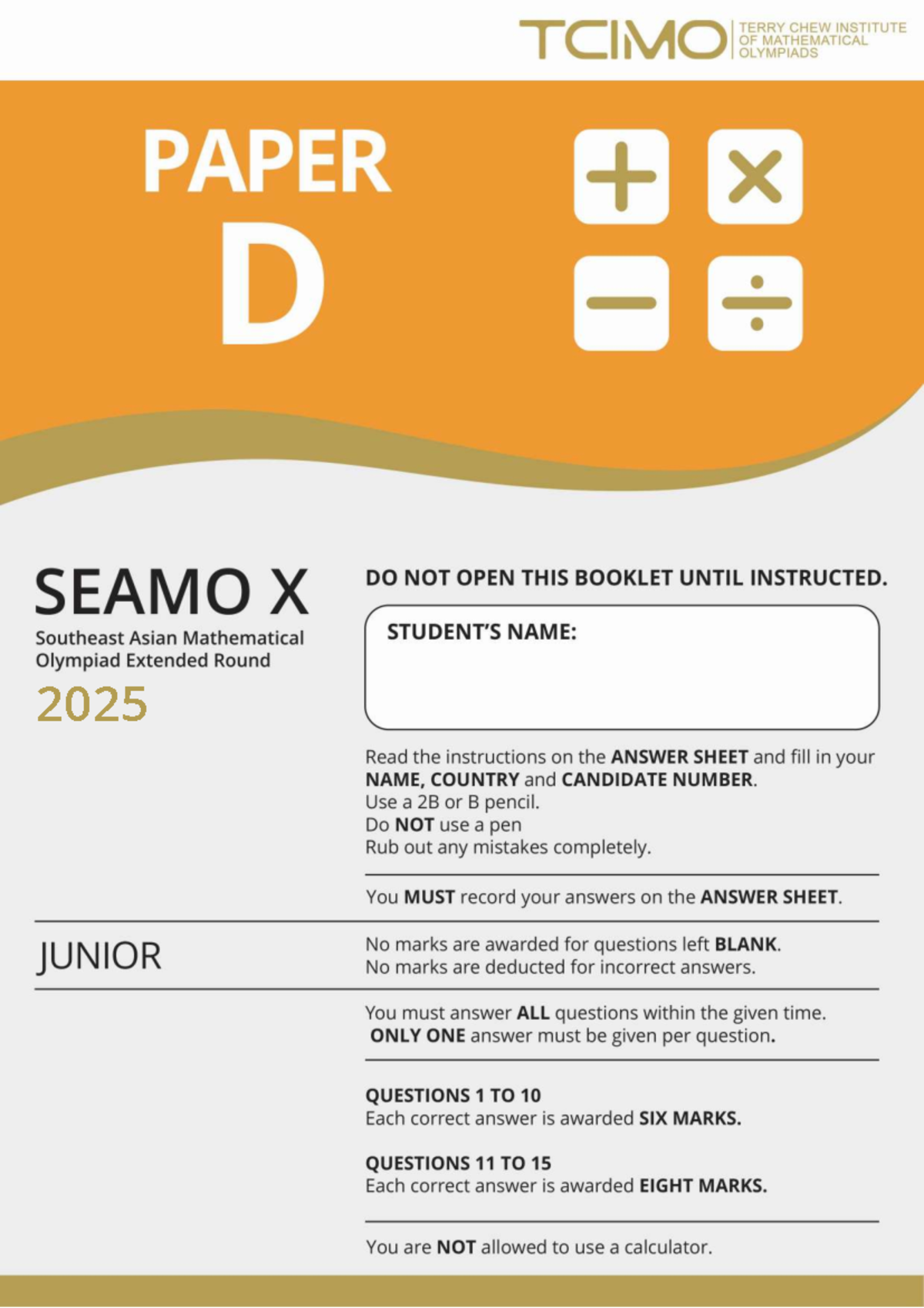 SEAMO X 2025 Paper D - Past Exam Questions and Solutions - Studocu
