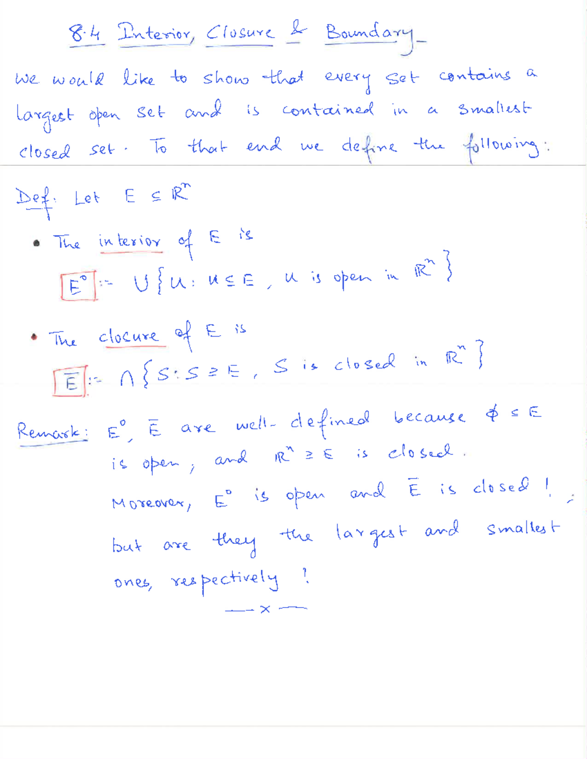 8.4 Interior and Closure Boundary: Largest Open and Smallest Closed ...