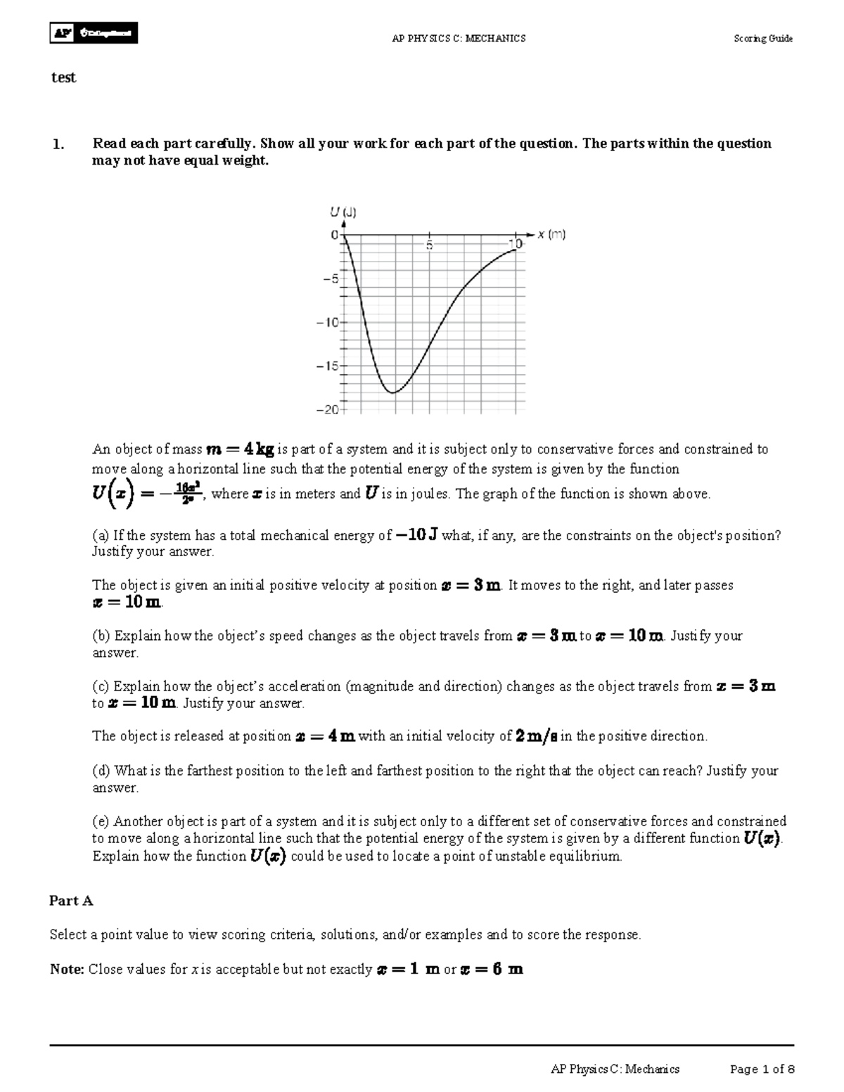 AP PHYSICS C: MECHANICS Scoring Guide Test 1 & 2 Analysis - Studocu