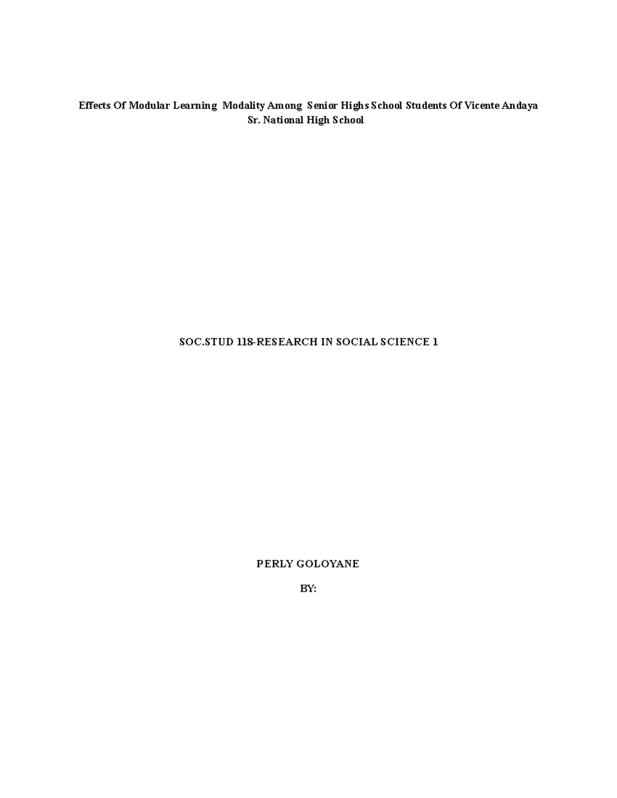 effectiveness of modular learning modality of senior high - Effects Of ...