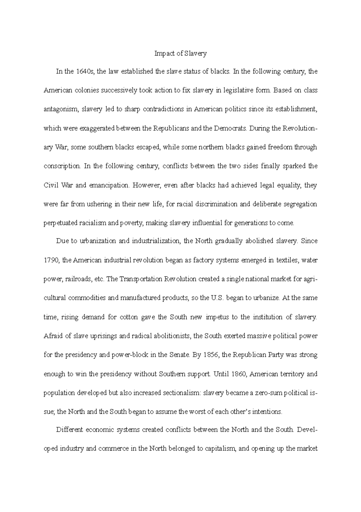 8. The Lasting Impact of Slavery in American History and Politics - Studocu