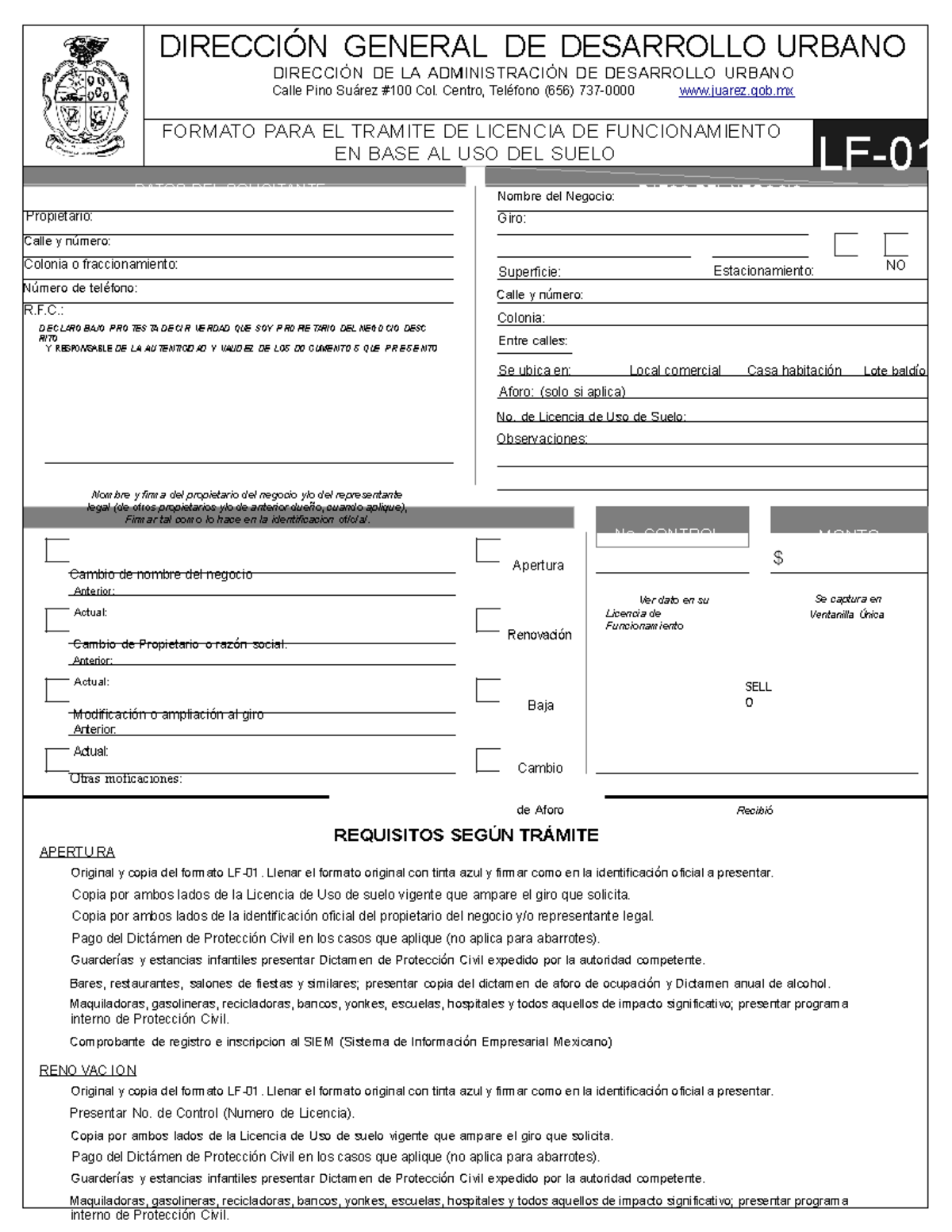 Formato Solicitud Licencia DE Funcionamiento - DIRECCIÓN GENERAL DE ...