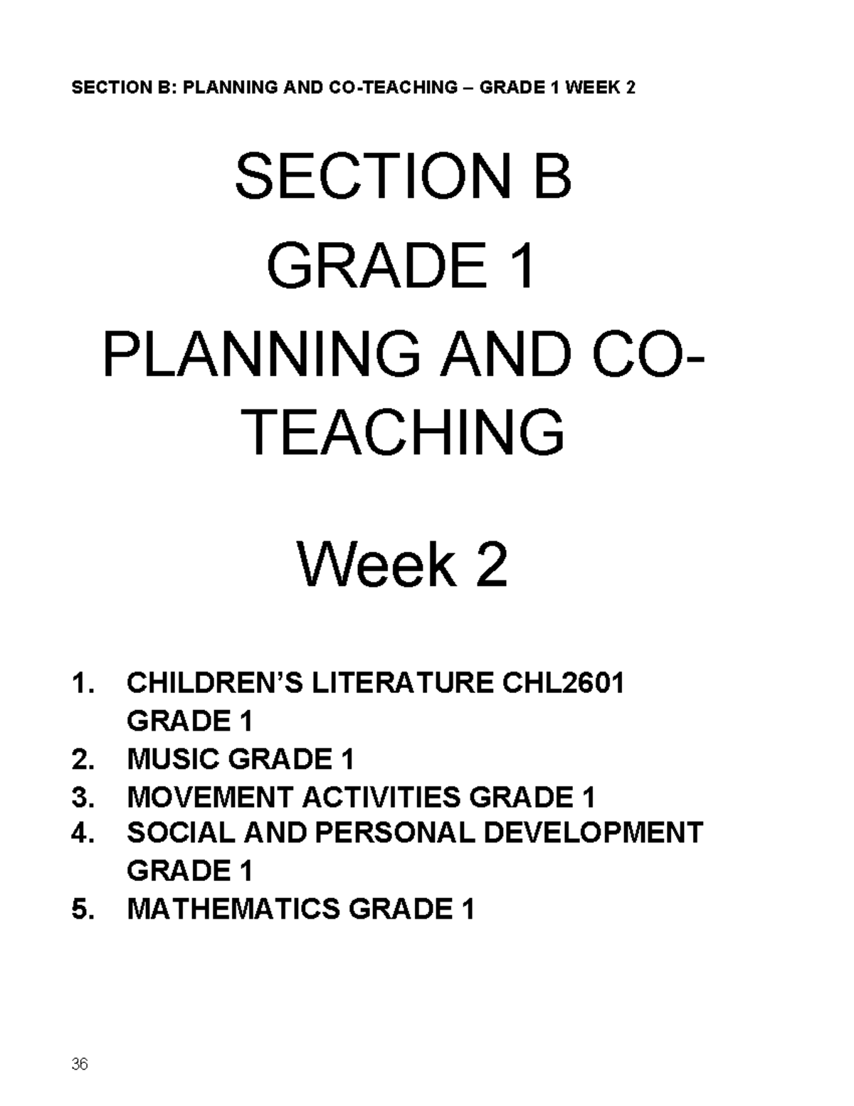 TPF2602 2024 Grade 1 Assessment: Co-Teaching & Lesson Planning - Studocu