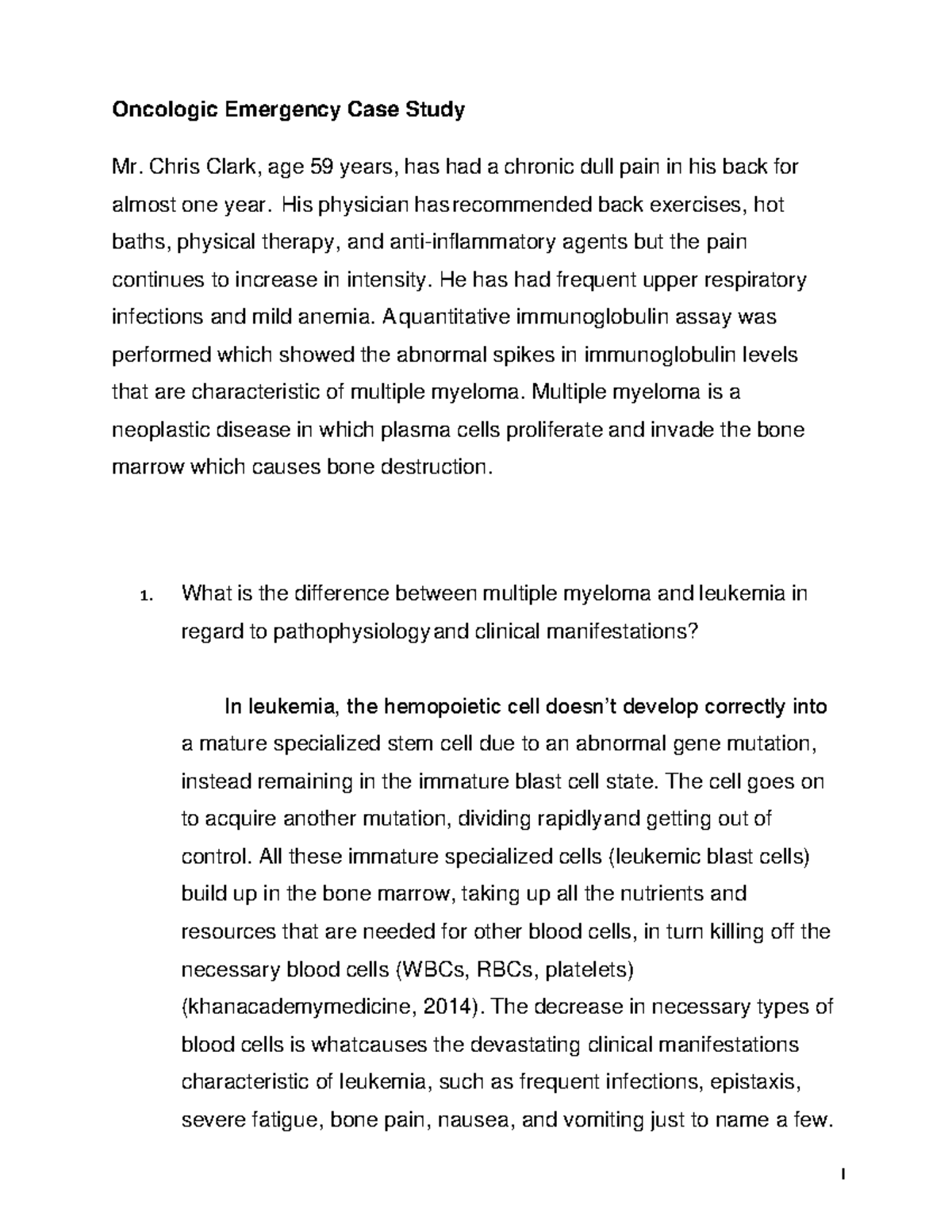 Case Study Oncology Emergency - Oncologic Emergency Case Study Mr ...