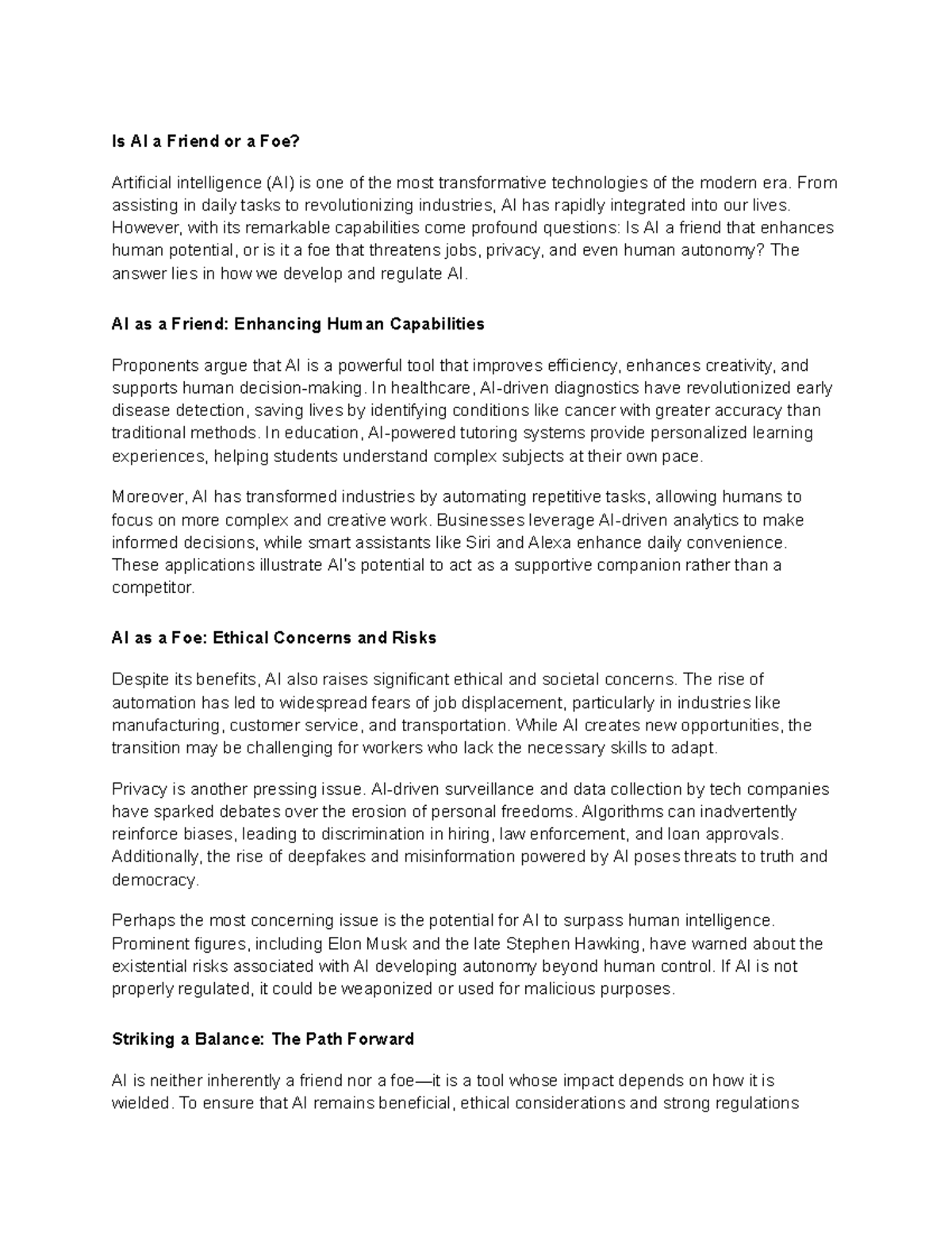 Is AI a Friend or a Foe - Feature essay about AI - Is AI a Friend or a ...