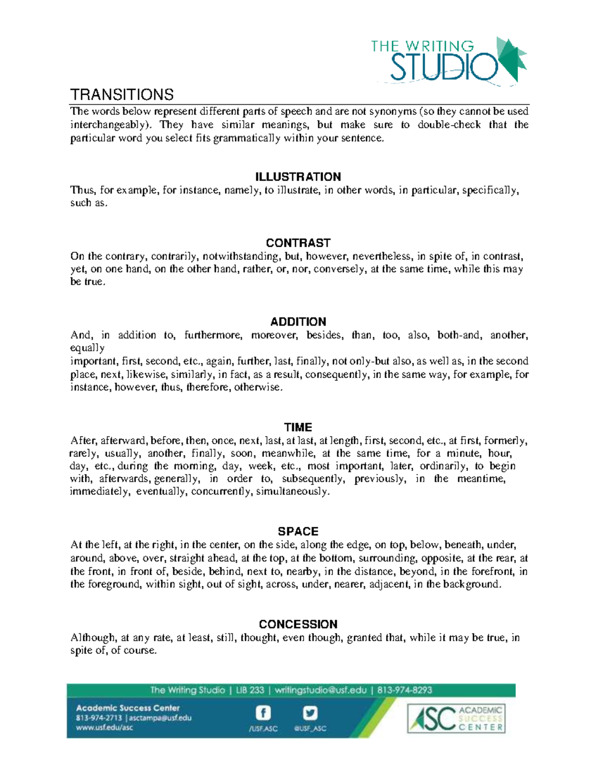 Revised Transitions Worksheet: Parts of Speech Guide - Studocu