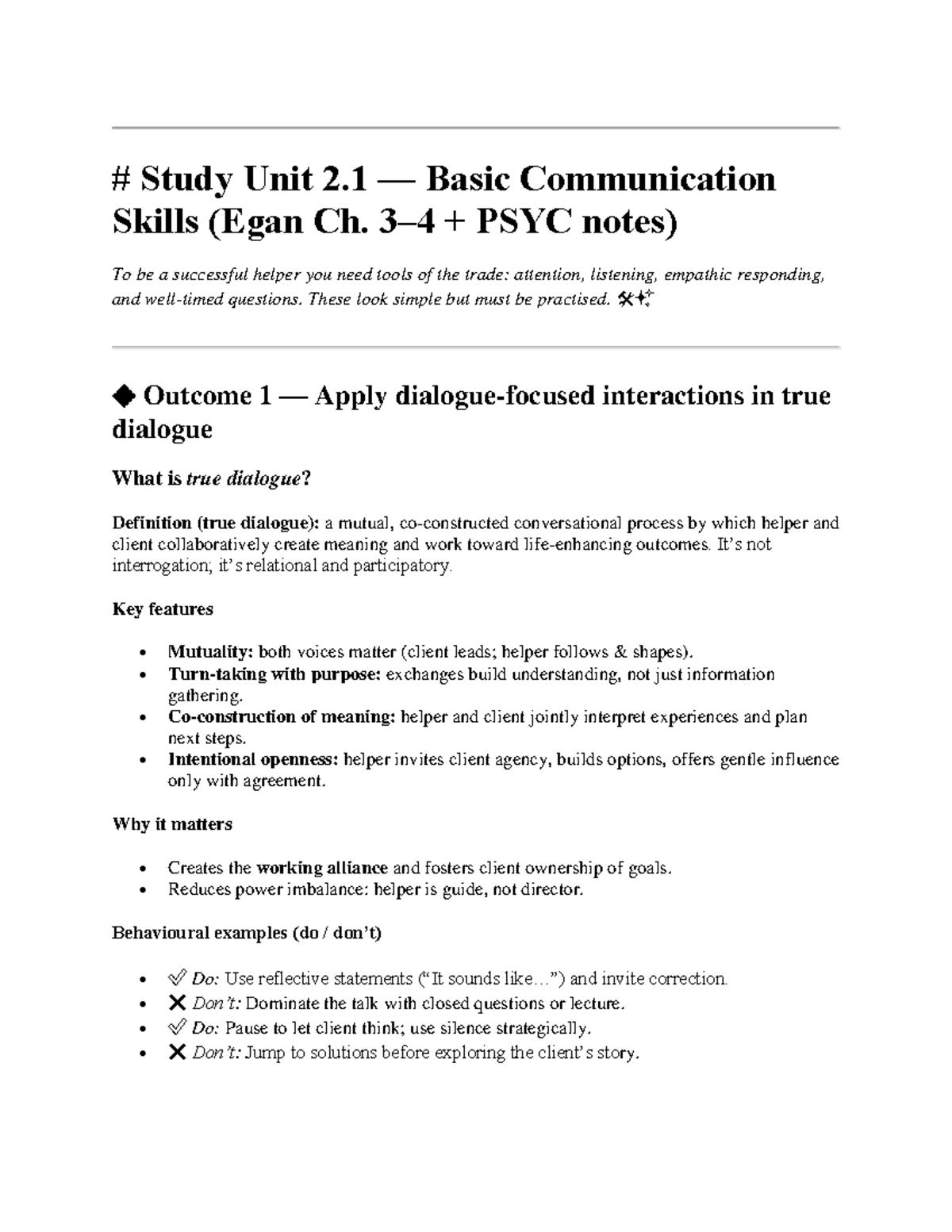 📘 PSYC 321 Final Exam Notes: Basic & Challenging Communication Skills ...