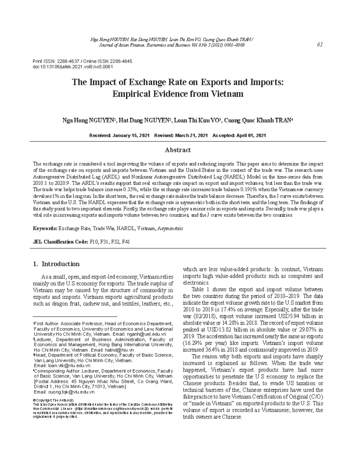 The Impact of Exchange Rate on Exports and Imports - Journal of Asian ...