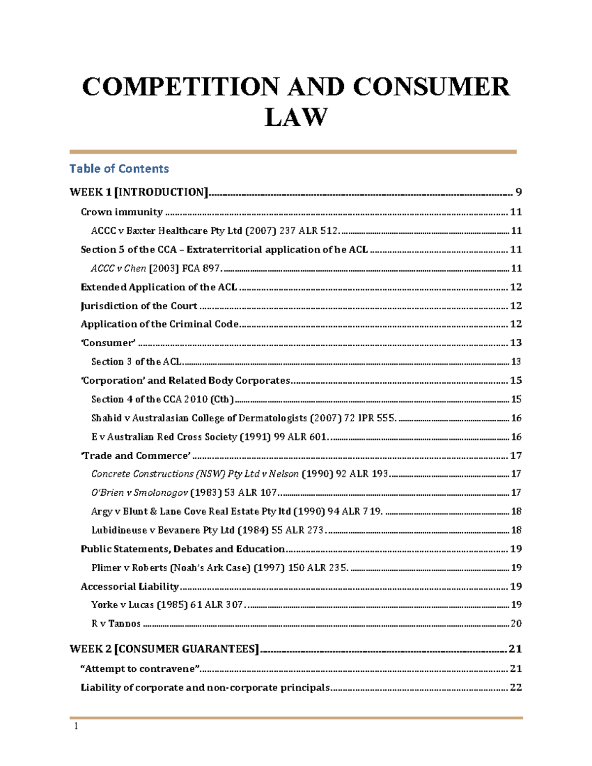 Competition and Consumer Law Notes - COMPETITION AND CONSUMER LAW ...