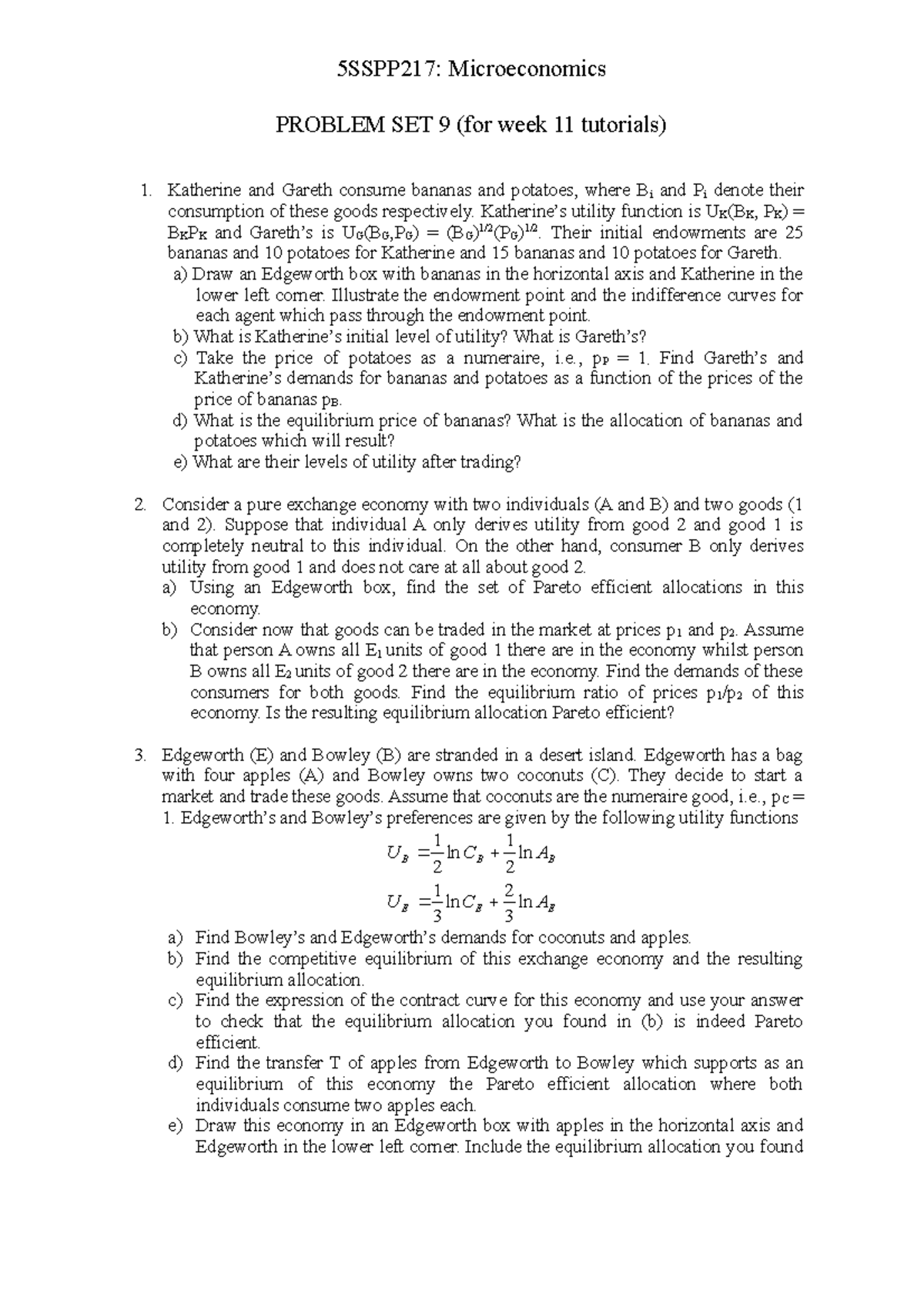 Problem Set 9 - Microeconomics Practices for 5SSPP217 - Studocu