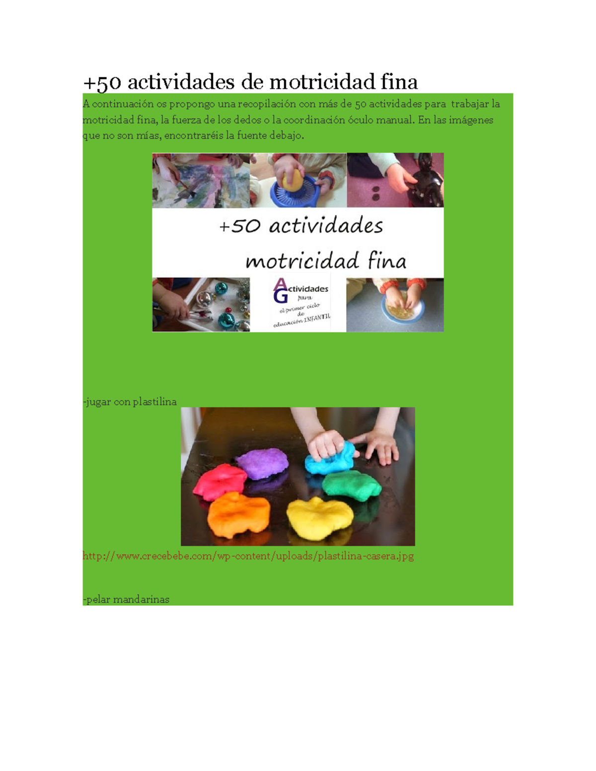 Más de 50 Actividades de Motricidad Fina para Niños - Studocu