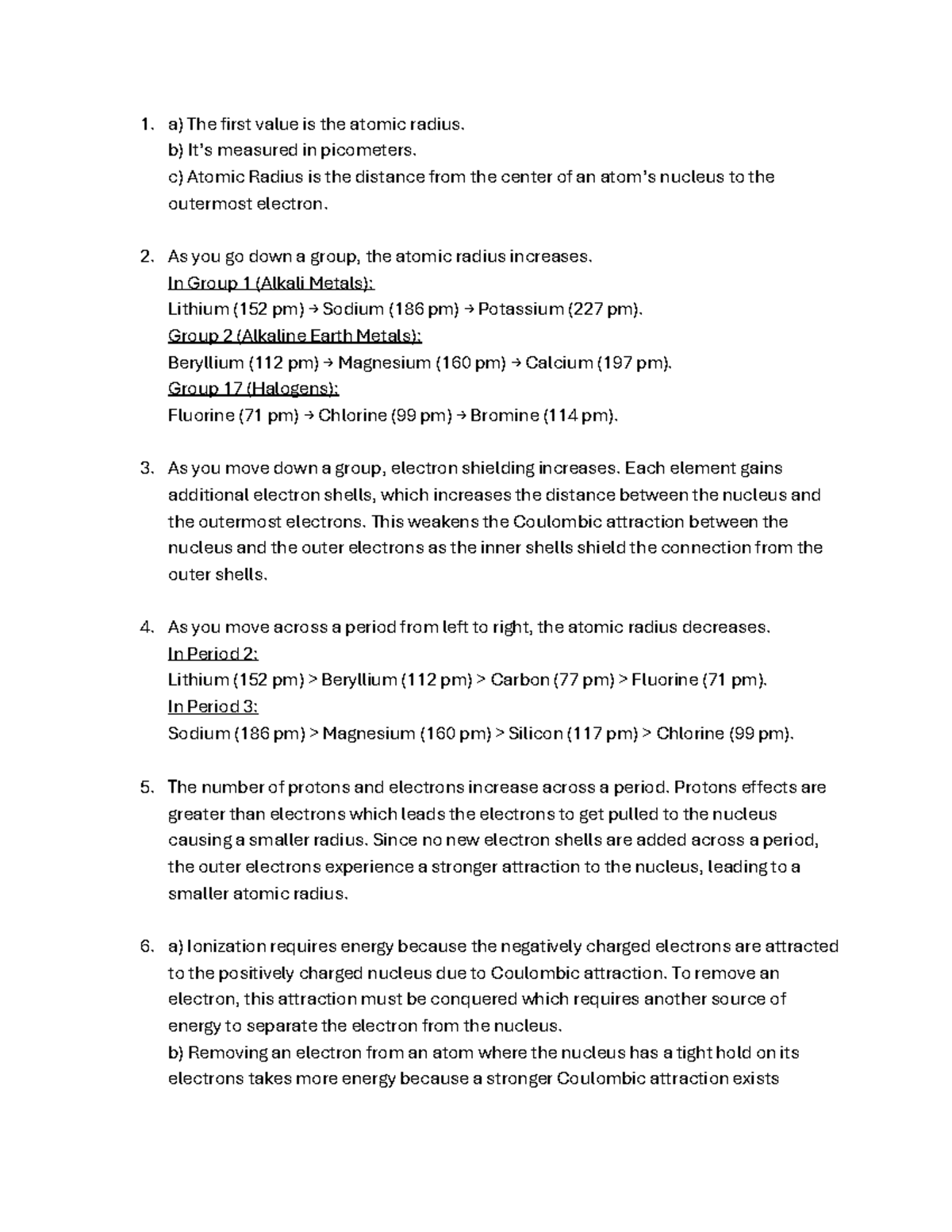 Pogil - Atomic Radius & Ionization Energy Notes (Chem 101) - Studocu