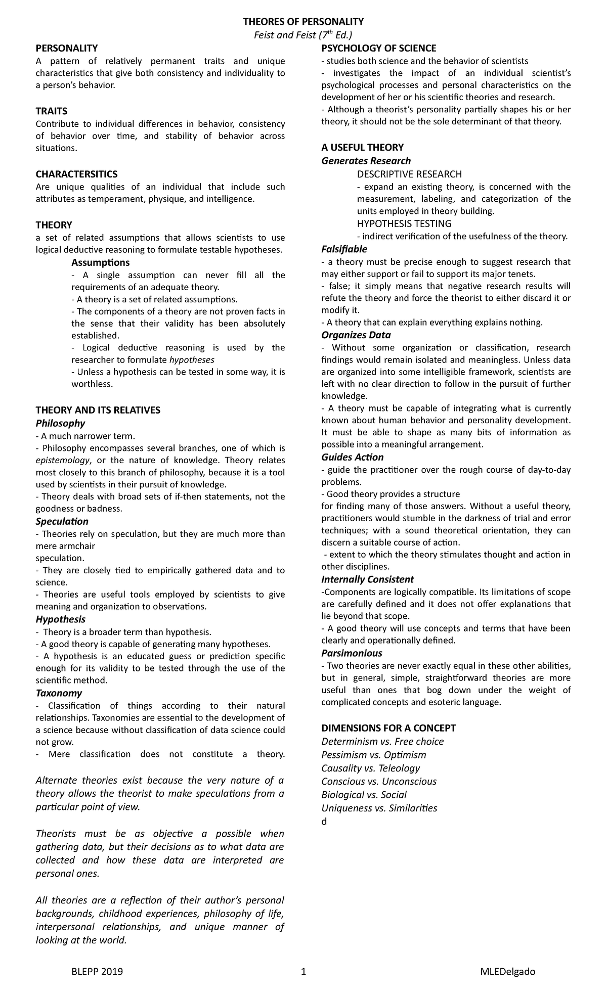 438051540 Theories of Personality: Summary and Key Concepts - Studocu