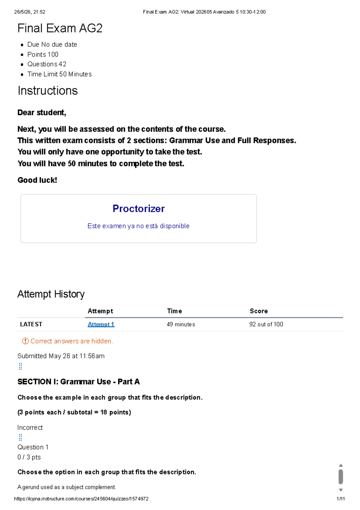 Final Exam AG2: Virtual 202605 Avanzado 5 Overview and Instructions ...