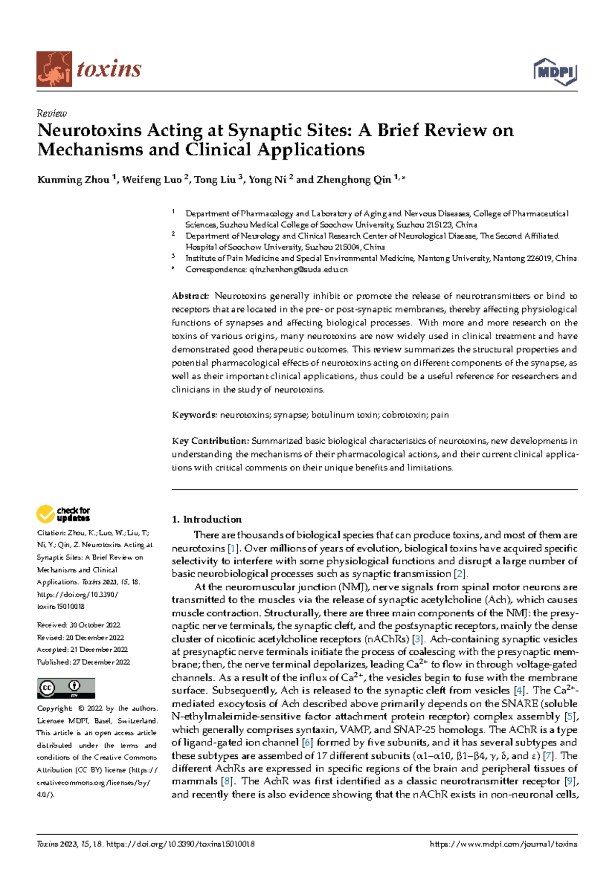 Neurotoxins Review: Mechanisms and Clinical Applications (Zhou20al 2023 ...