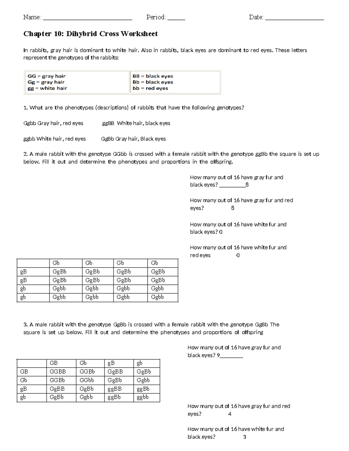 Dihybrid Crosses Worksheet & Practice Problems - Ch. 10 - Studocu