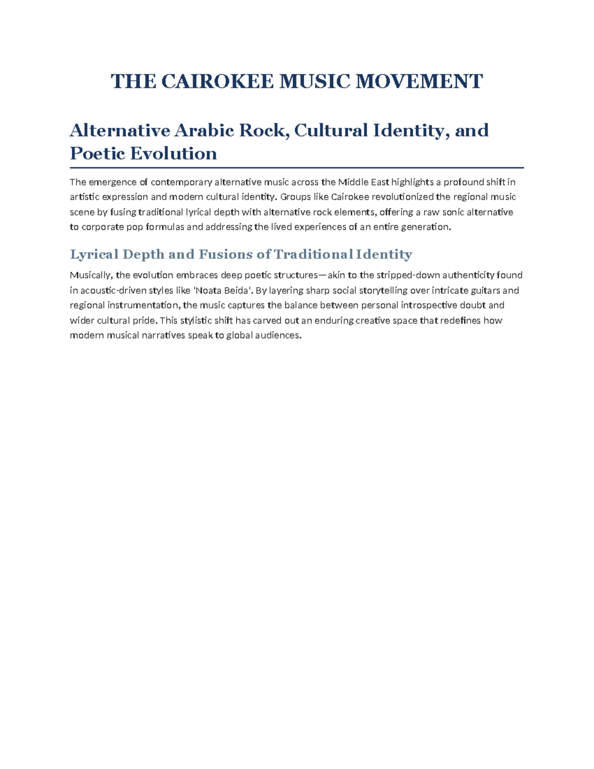 Cairokee Movement: Alternative Arabic Rock & Cultural Identity - Studocu