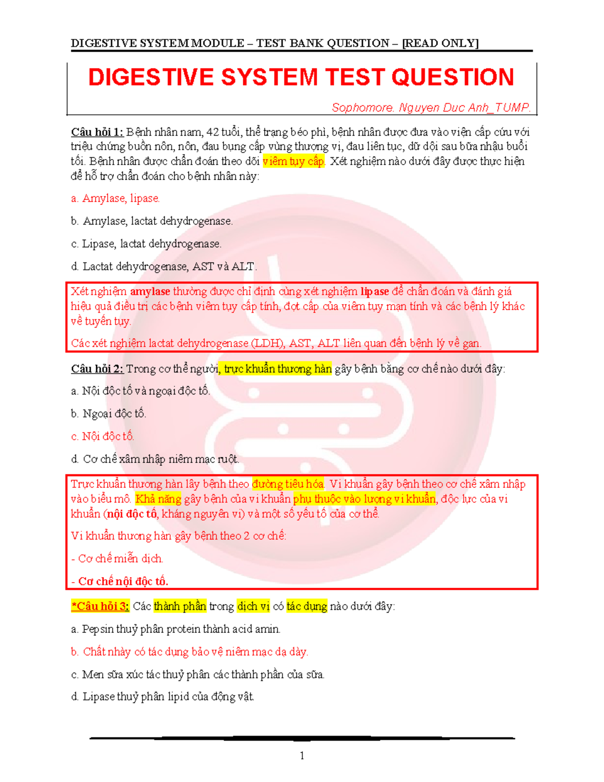 DIGESTIVE SYSTEM MODULE TEST BANK QUESTIONS - SOPHOMORE (GHP) - Studocu