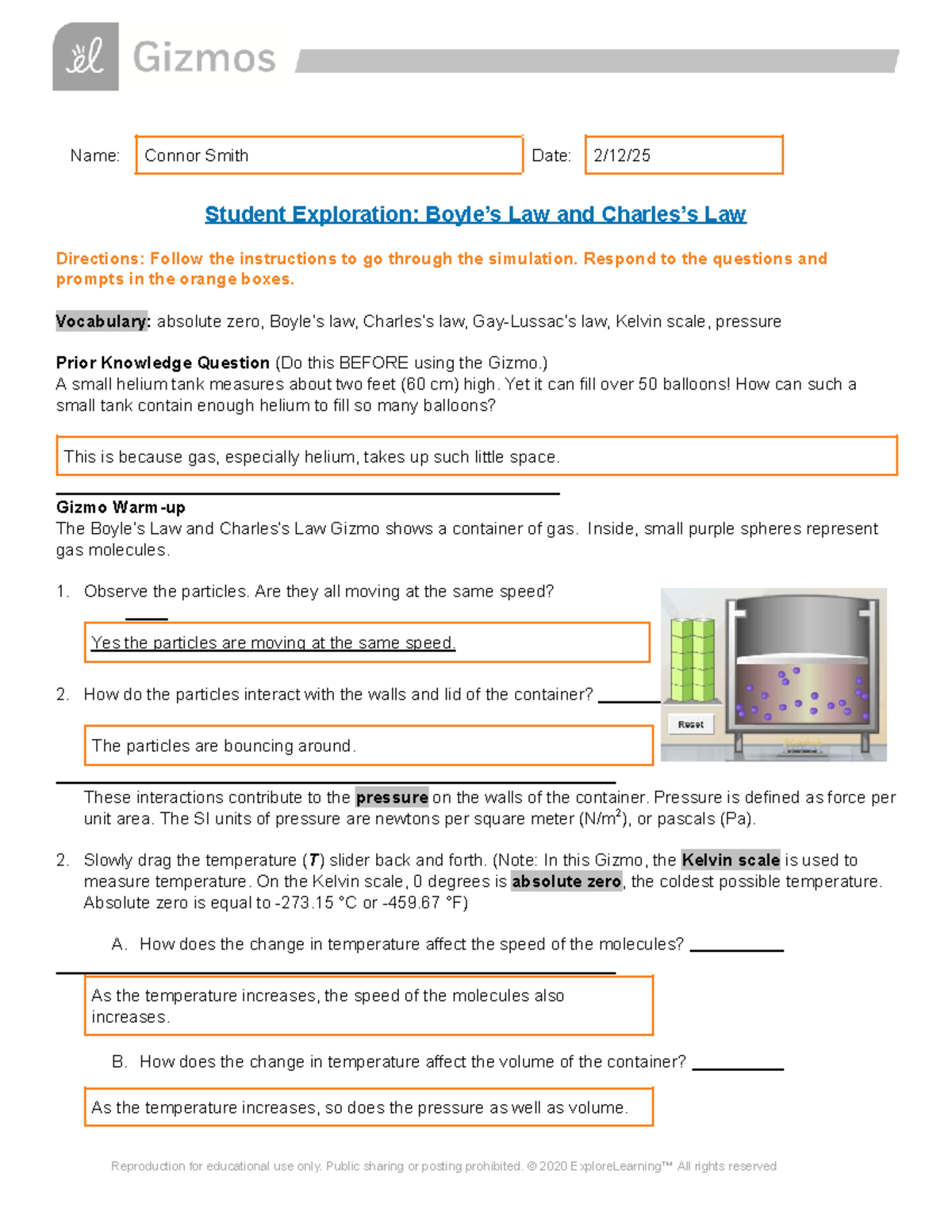 Gas laws SE Gizmo exploration and analysis - Studocu