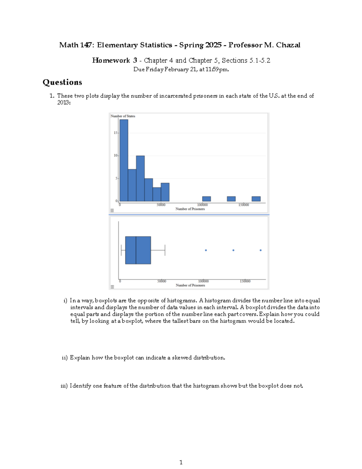 Homework 3 - Math 147: Elementary Statistics - Spring 2025 - Professor ...