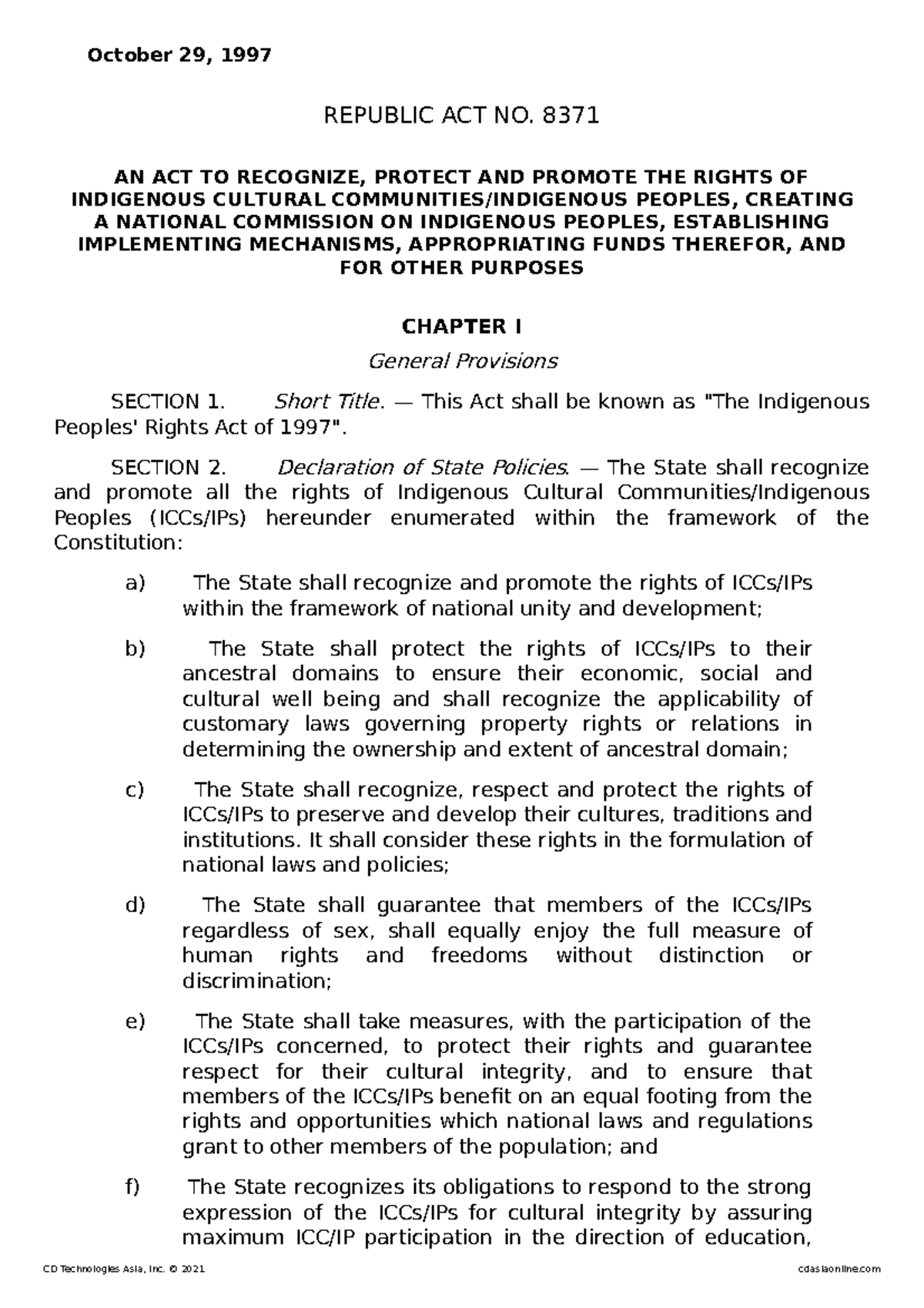 RA 8371 IPRA - Comprehensive Overview of Indigenous Peoples Rights ...