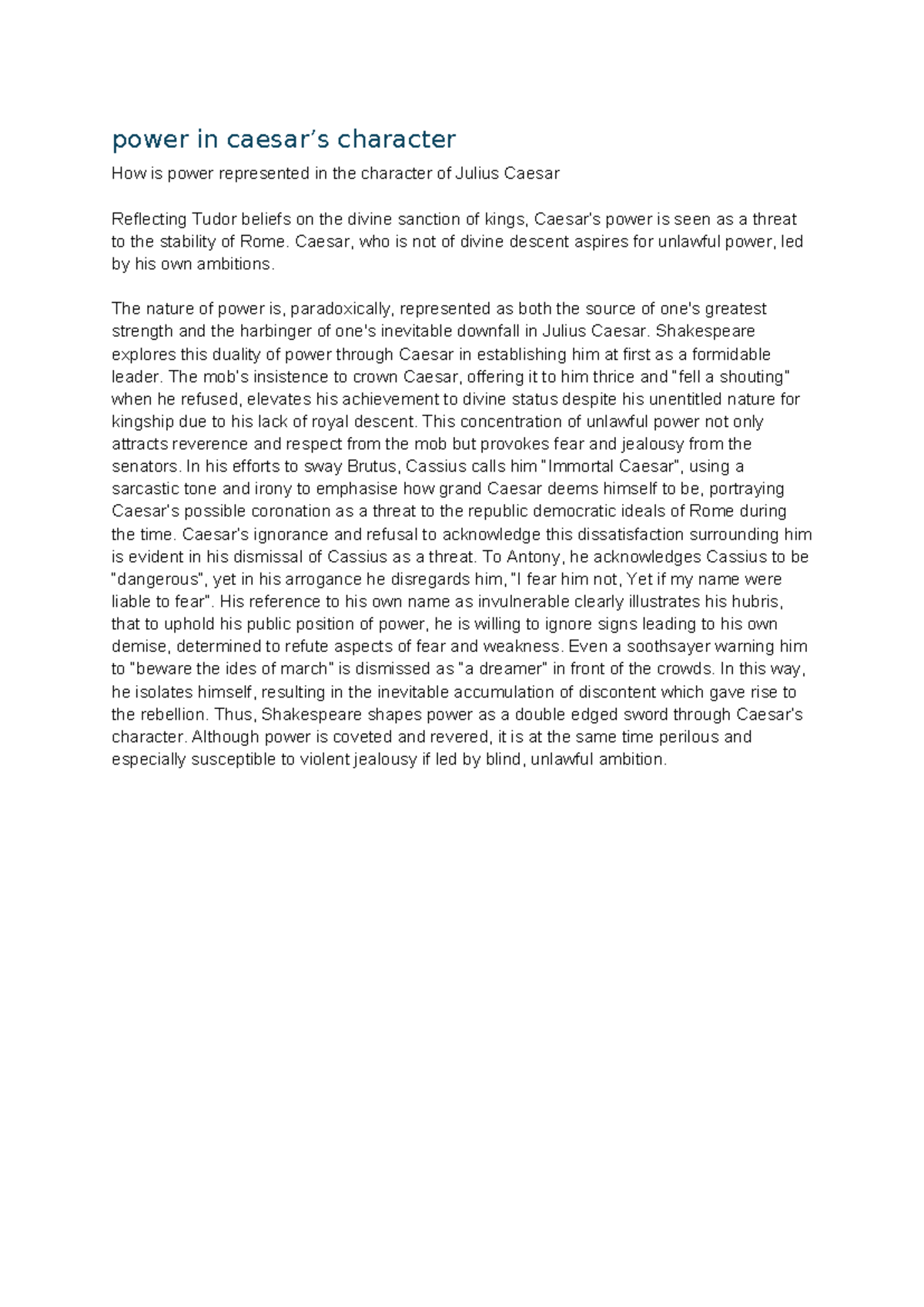 Power in jc - julius caesar - power in caesar’s character How is power ...