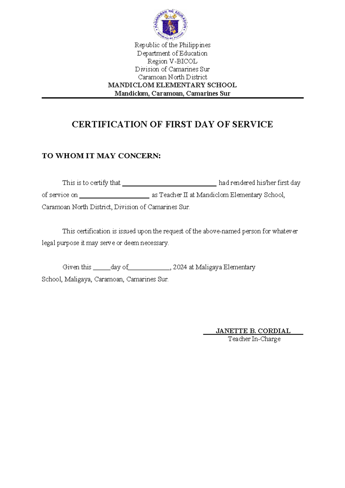 Certification-of-first-day-of-service compress 122904 - Republic of the ...