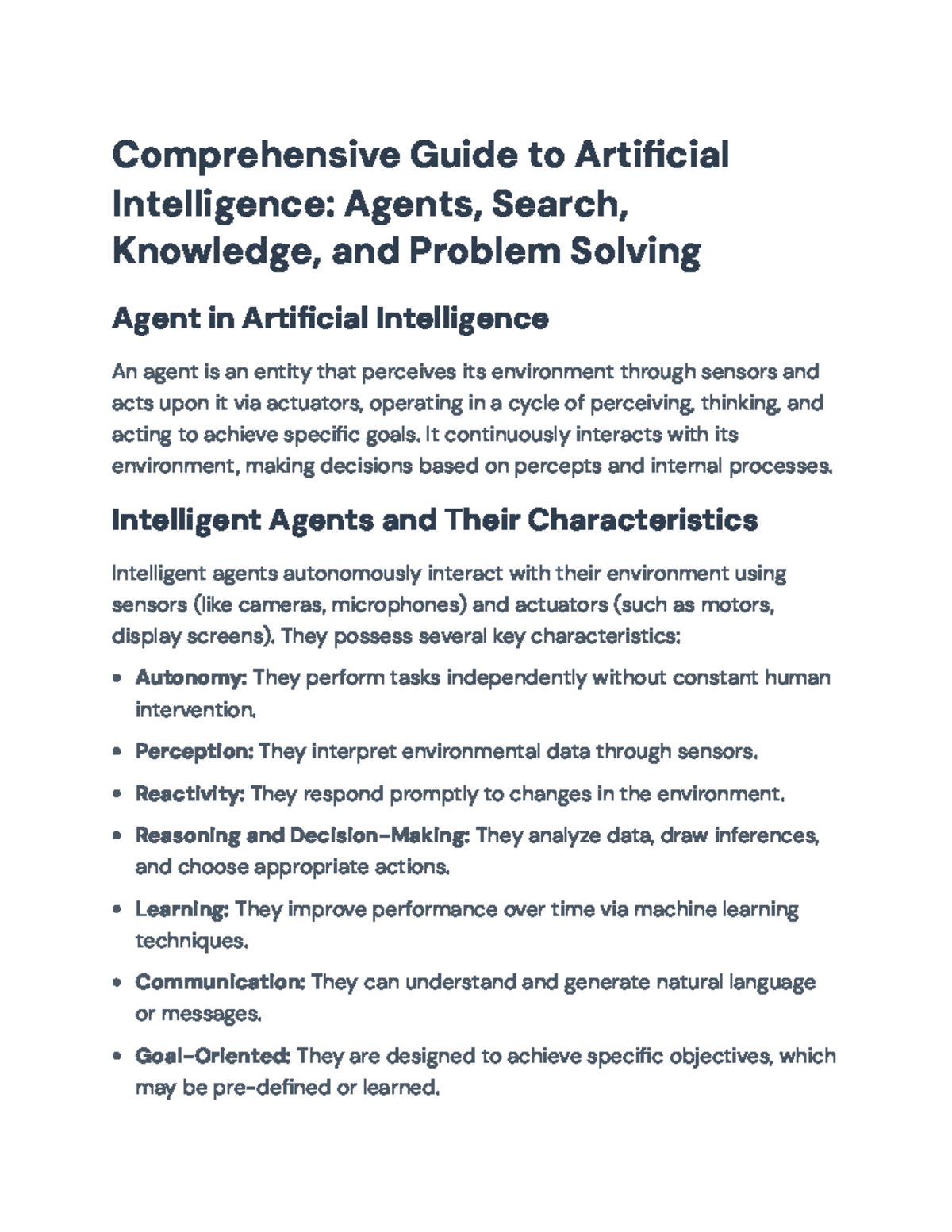 Comprehensive Overview of AI (CS101): Agents, Search, and Learning ...