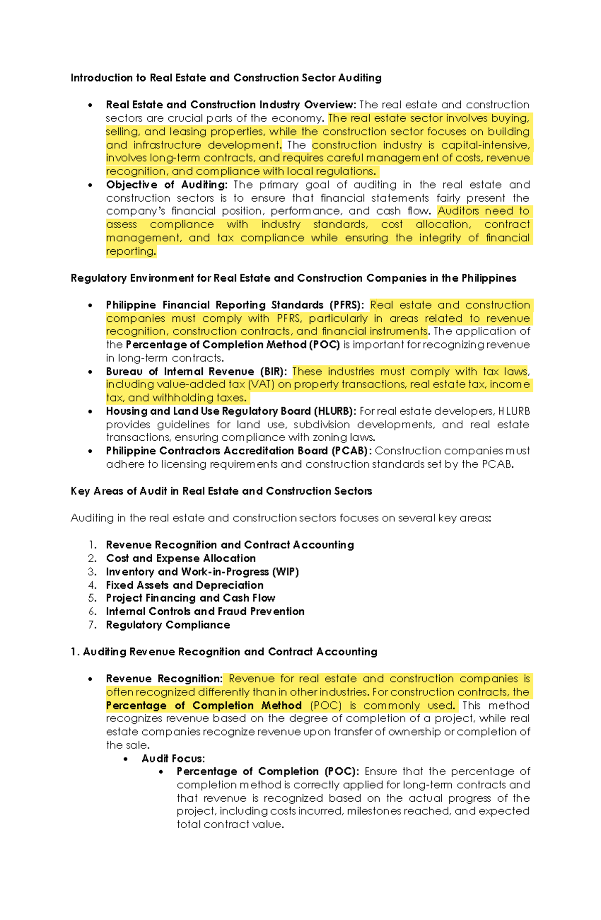 Real Estate and Construction Sector Auditing Overview (Course Code: REA 101) - Studocu