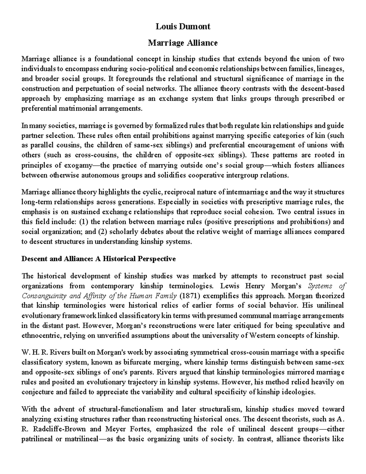Marriage Alliance Theory: Insights from Louis Dumont's Work - Studocu