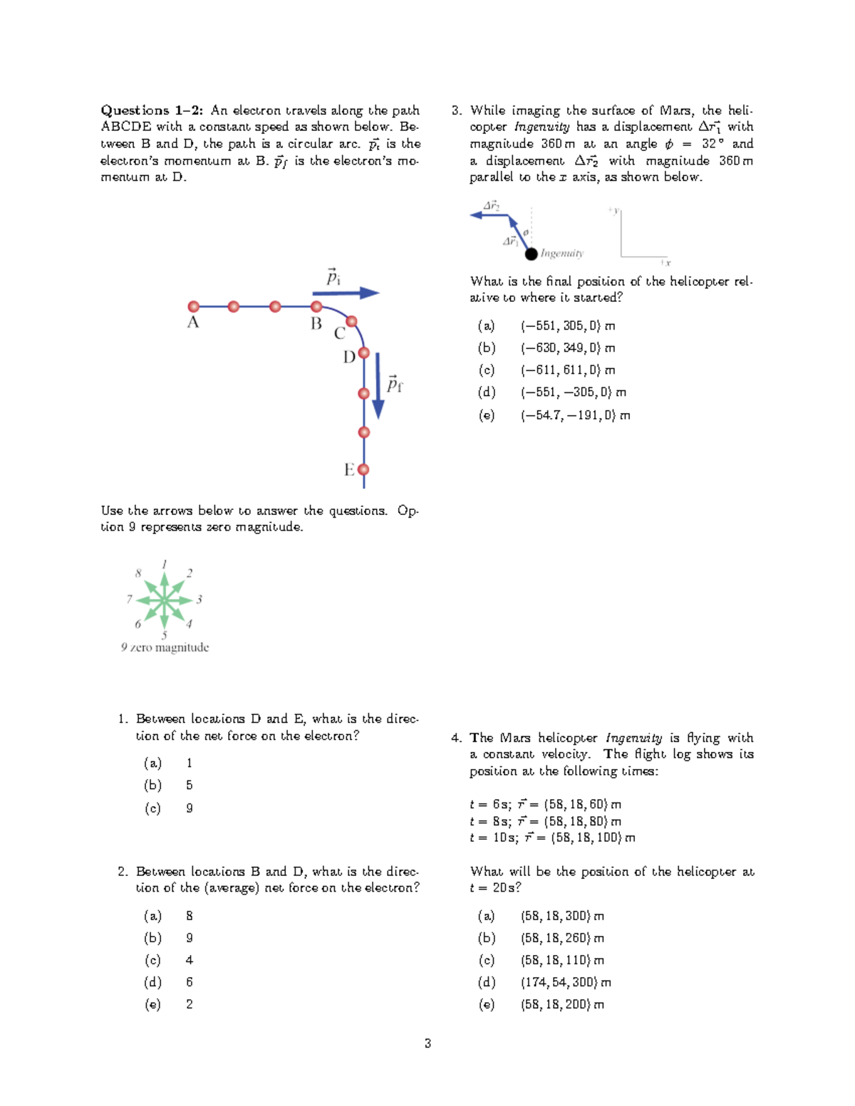 exams 1,2,3 review. - Questions 1–2: An electron travels along the path ...