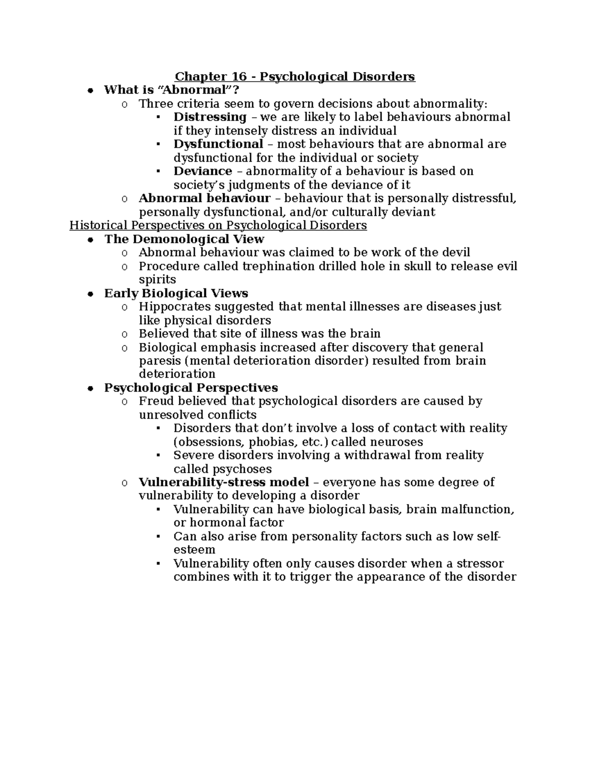 Chapter 16 Summary Notes - Psychological Disorders and Their Impact ...