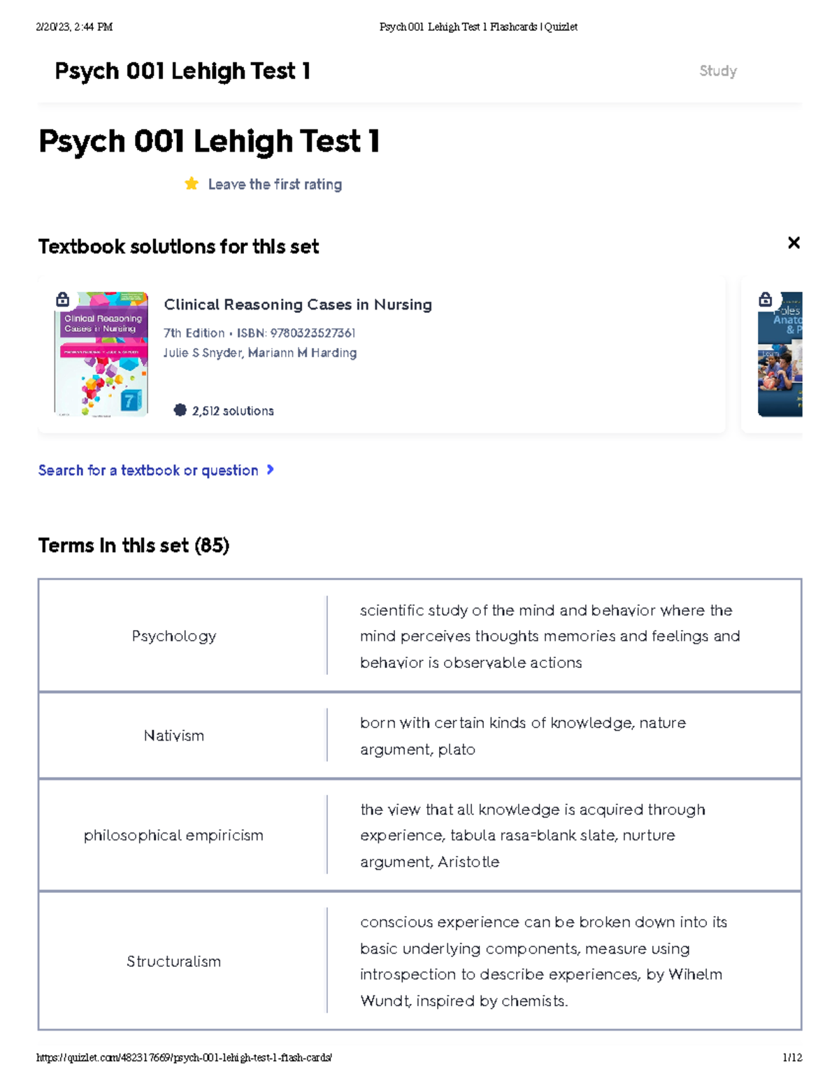 Psych 001 Lehigh Test 1 Flashcards for Exam Preparation - Studocu
