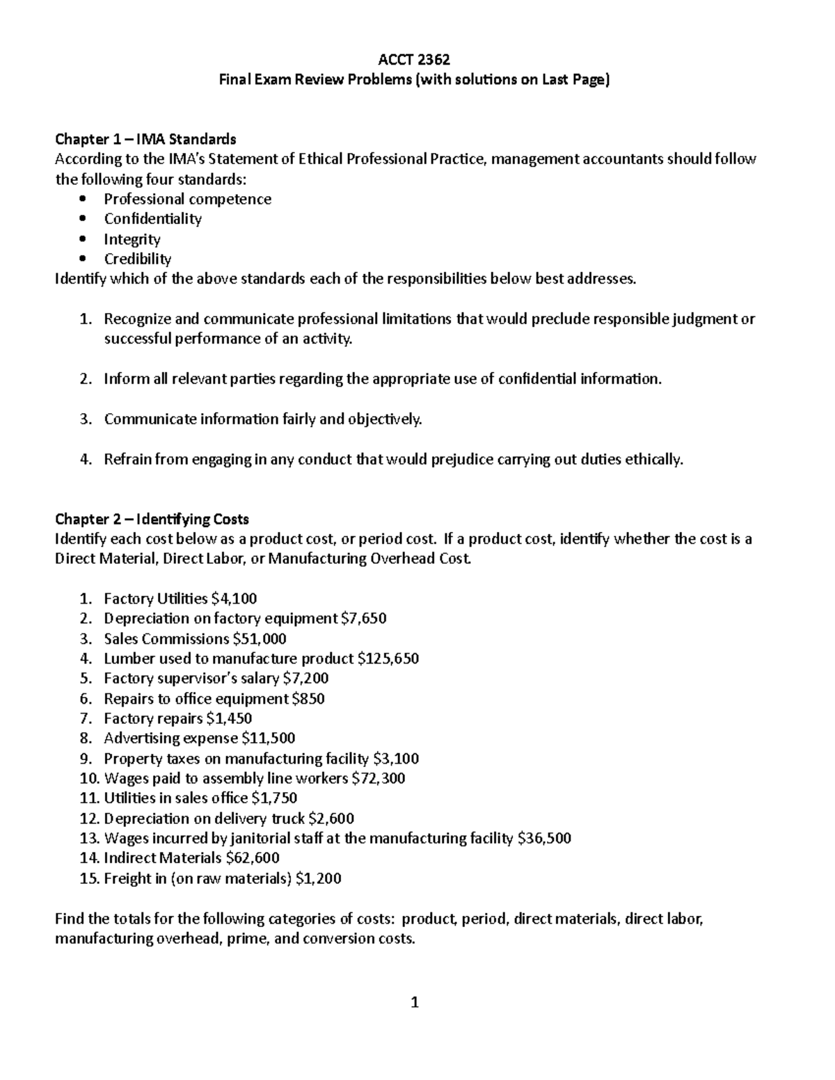Final Exam Review Problems - Recognize and communicate professional ...