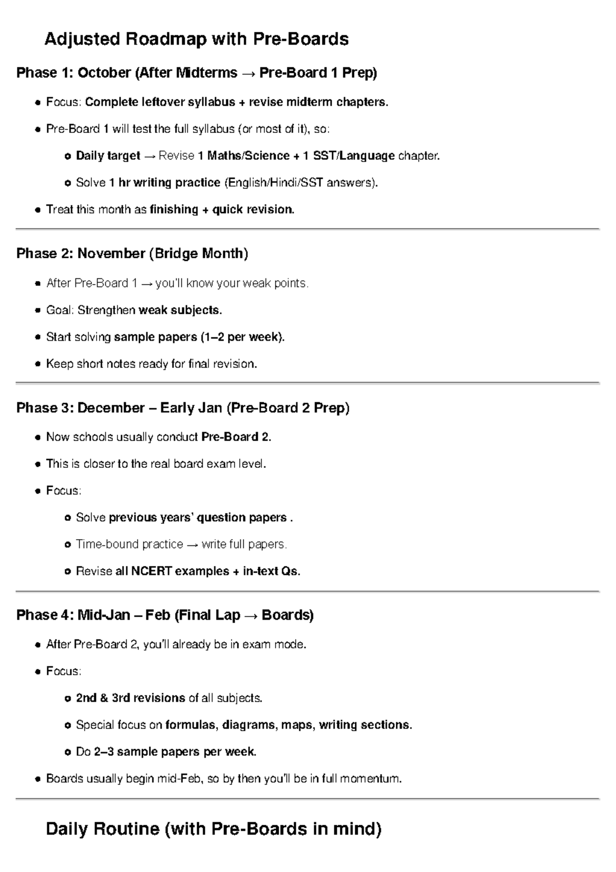 Study Plan: Roadmap for Midterms & Board Exam Prep (Oct-Feb) - Studocu
