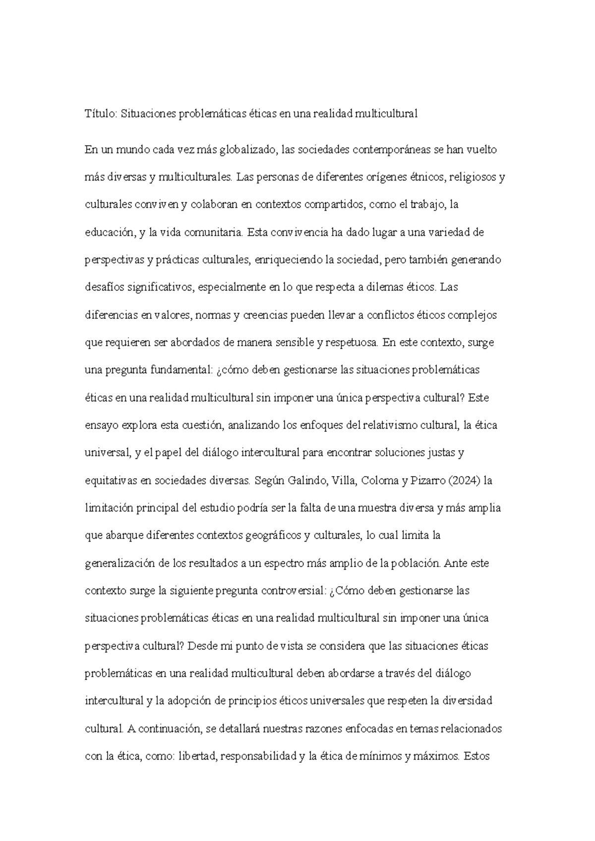 TA1 - Etica - TA1 - Título: Situaciones problemáticas éticas en una realidad multicultural En un ...