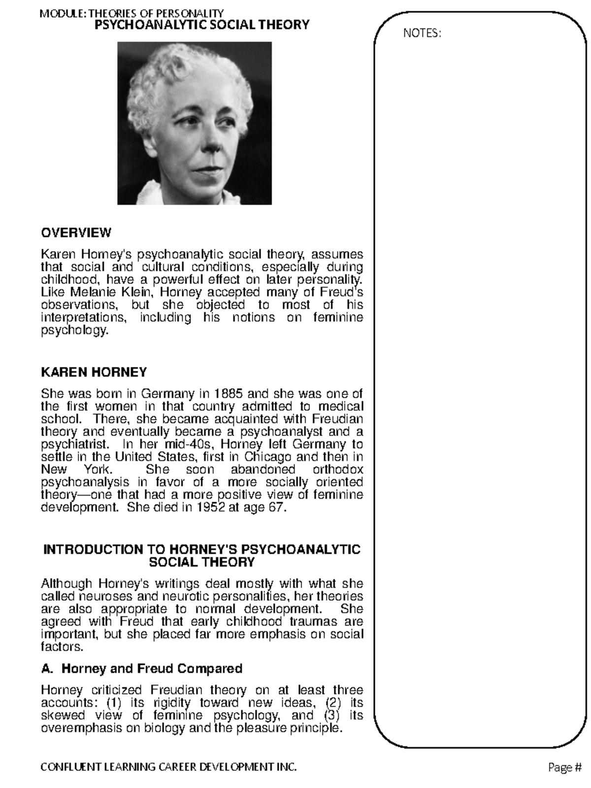 Karen Horney - PSYCHOANALYTIC SOCIAL THEORY OVERVIEW Karen Horney's ...