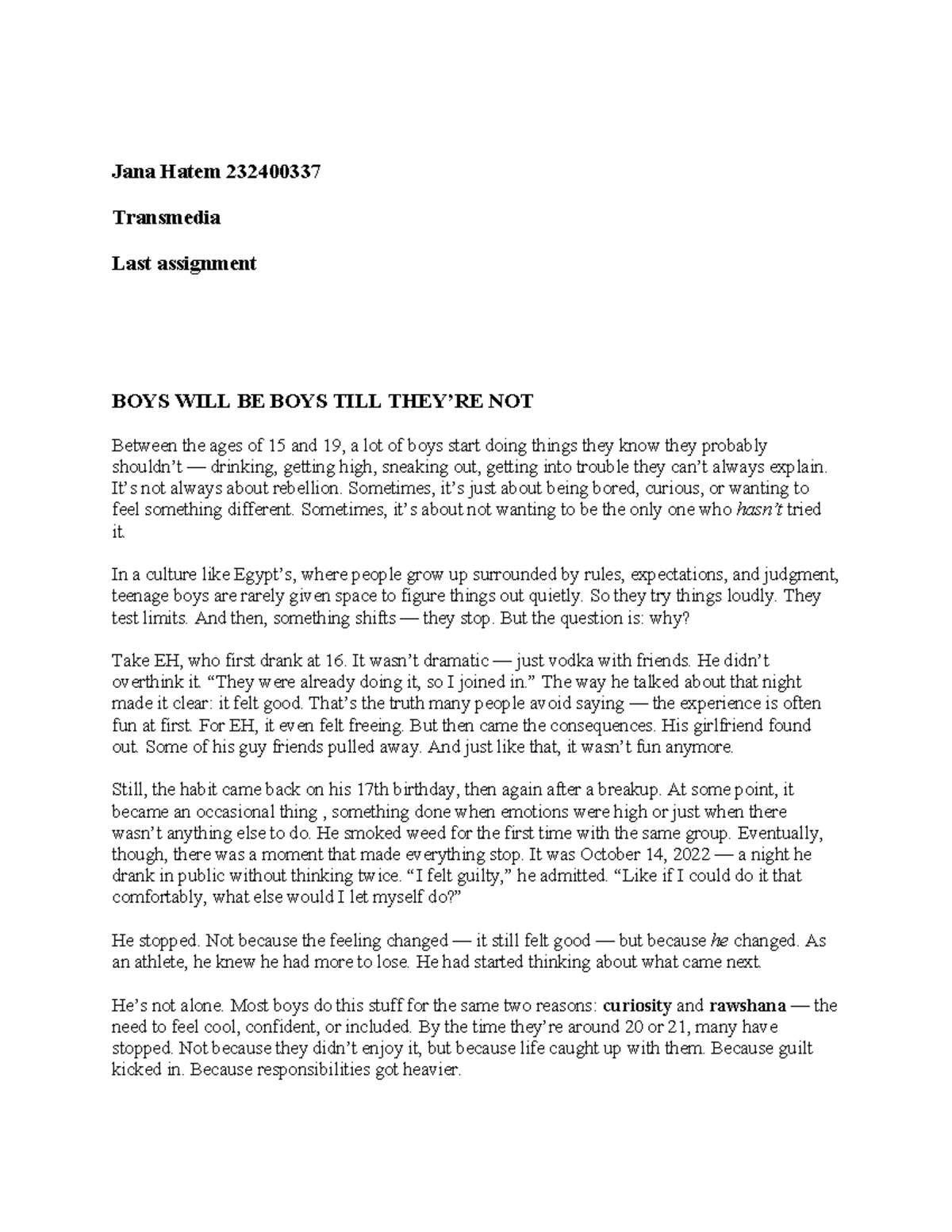 Transmedia 232400337 Final Essay: Boys Will Be Boys - A Reflection on ...