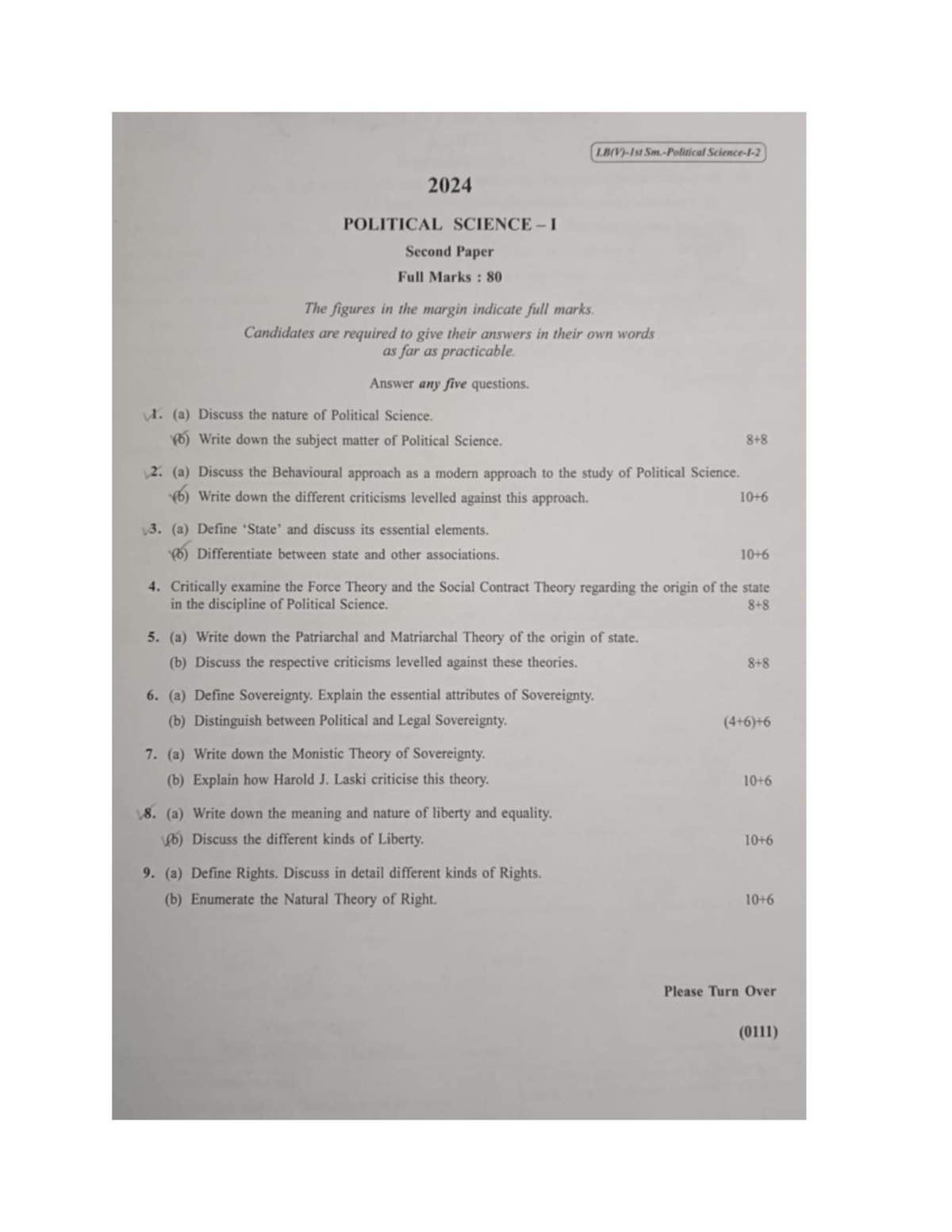 2024 POLITICAL SCIENCE I Second Paper Questions & Guidelines - Studocu