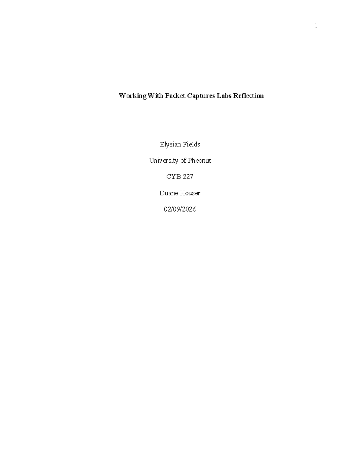 CYB 227 Week 5 Reflection on Packet Capture Labs - Studocu