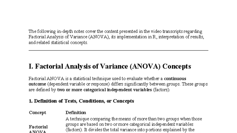Factorial ANOVA Concepts and Implementation in R (STAT 101) - Studocu