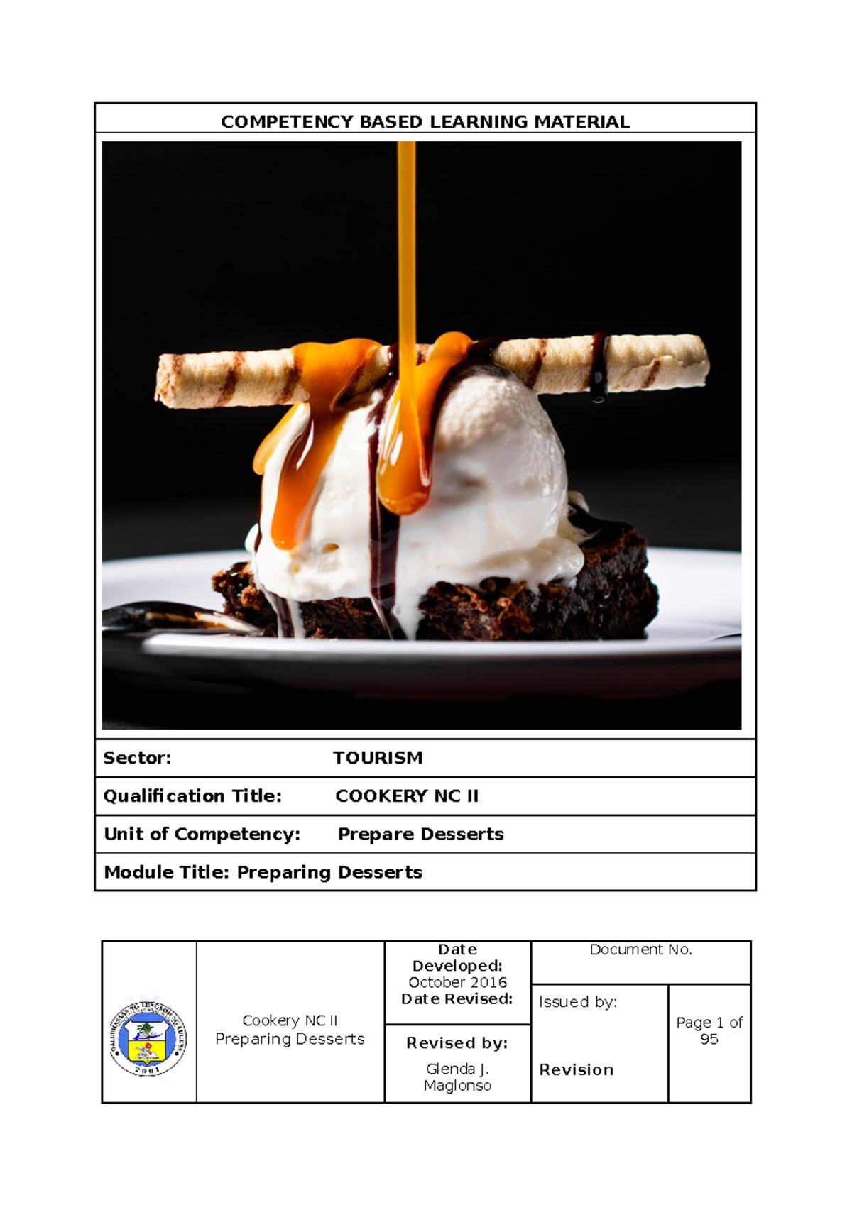 Cookery NC II: Preparing Desserts Module Guide and Learning Activities ...