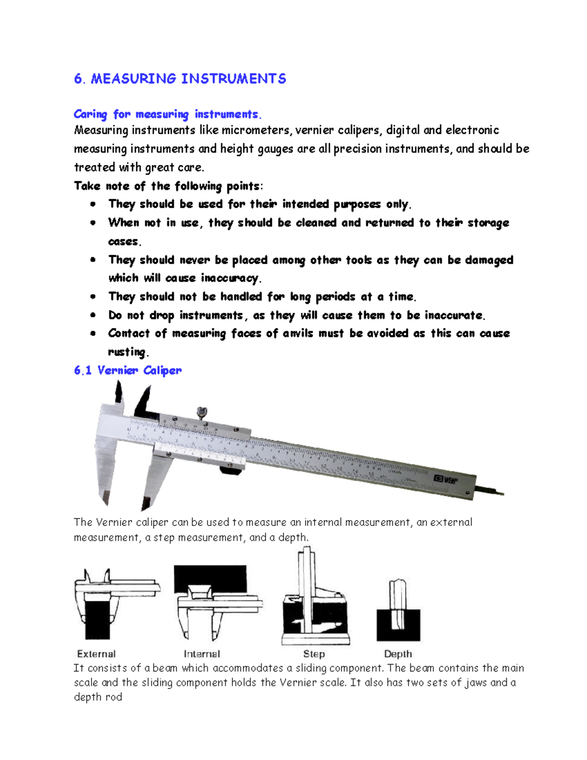 Measuring Instruments Overview: Vernier Calipers & Micrometers - Studocu