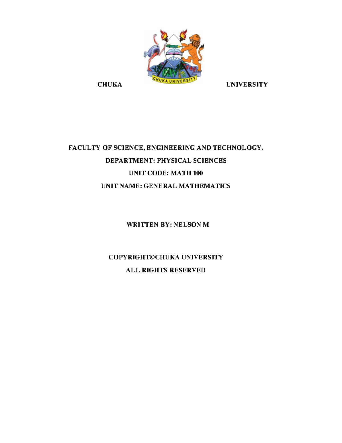 MATH 100 - General Mathematics Course Outline and Objectives - Studocu