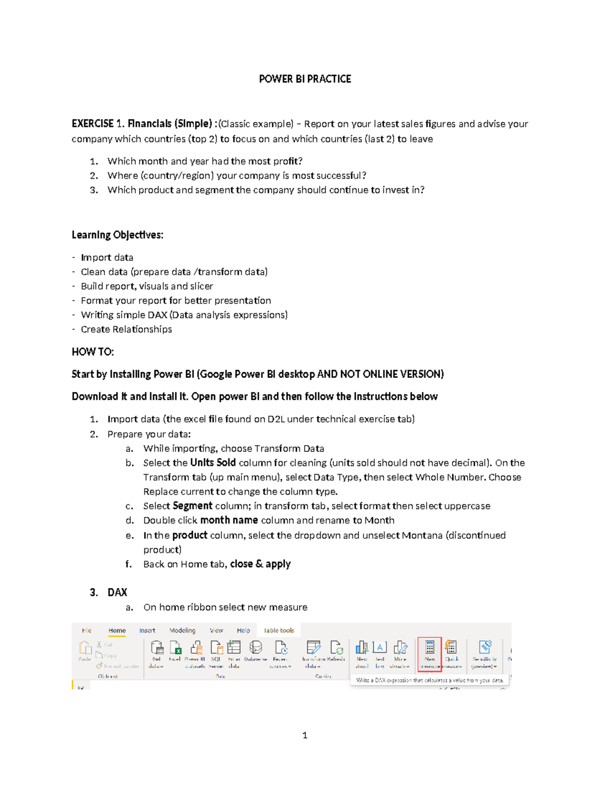 Power BI Exercise INBU - POWER BI PRACTICE EXERCISE 1. Financials ...