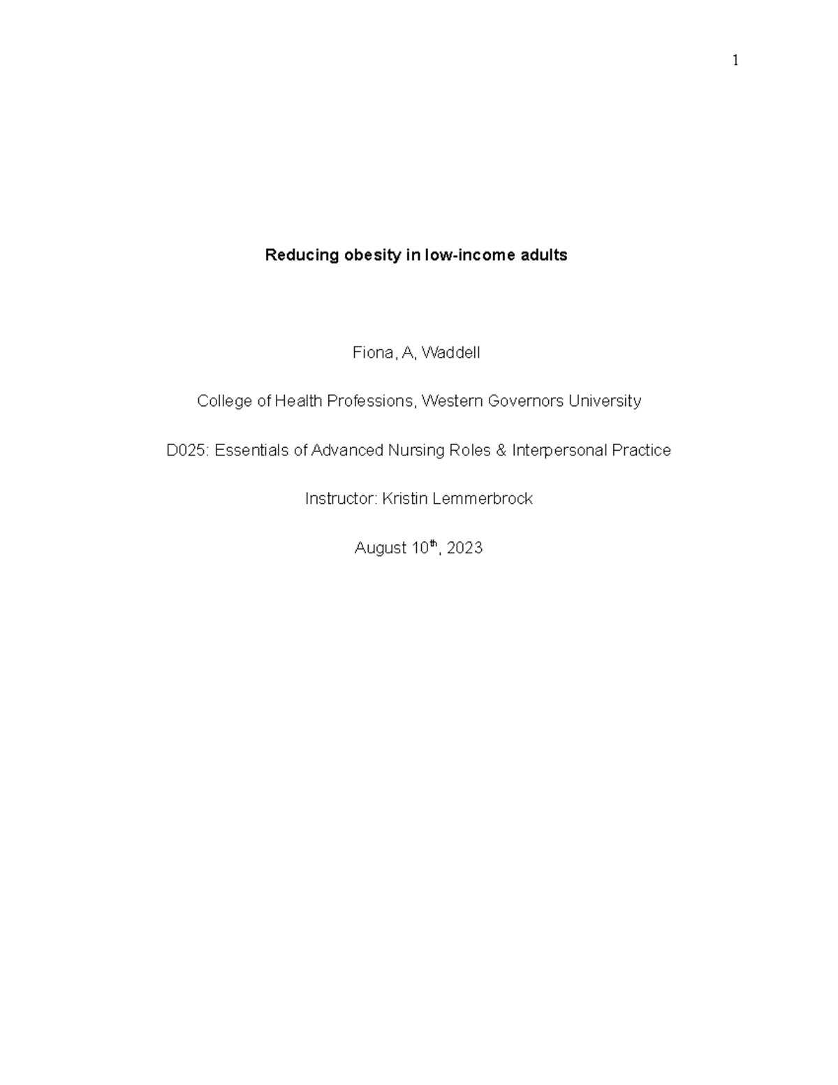 D025 AWM2 Essay: Addressing Obesity in Low-Income Adults Through ...